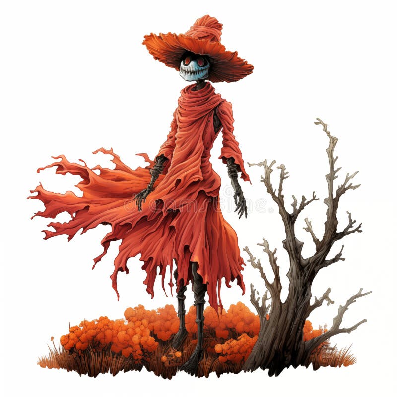 A Unique Skeleton Figure Dressed in a Vibrant Crimson Cloak and Hat ...