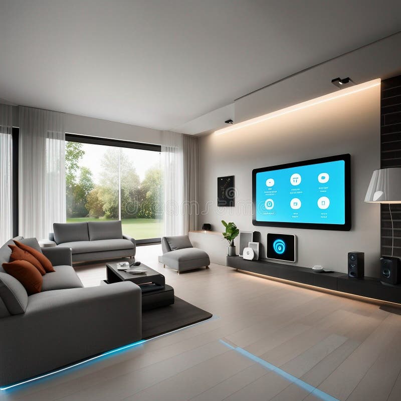 Smart Home System Interior Background Stock Illustration - Illustration of technology, network ...