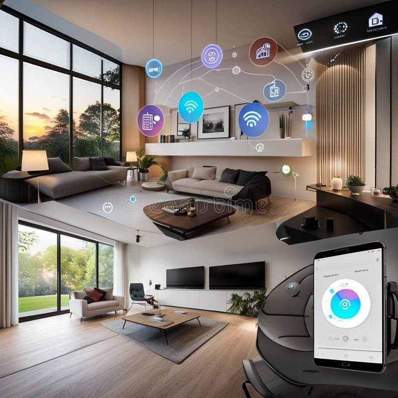 Smart Home System Interior Background Stock Illustration - Illustration ...