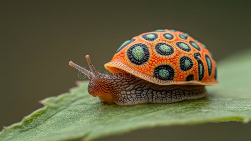 A Unique Snail with a Striking Orange Shell Featuring Black and Green ...