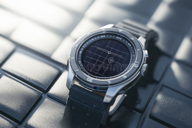 Unique Solar-powered Watch on Black Grid Background in Bright Light ...