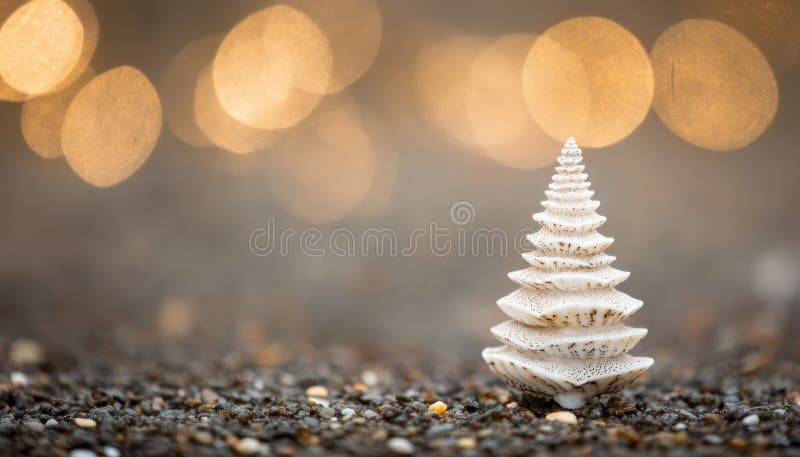A Unique Spiral Shell Stands on Sandy Ground with Soft Bokeh Lights in ...