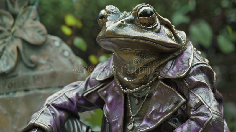 A Unique Statue of a Frog Wearing a Leather Jacket. Perfect for Quirky ...
