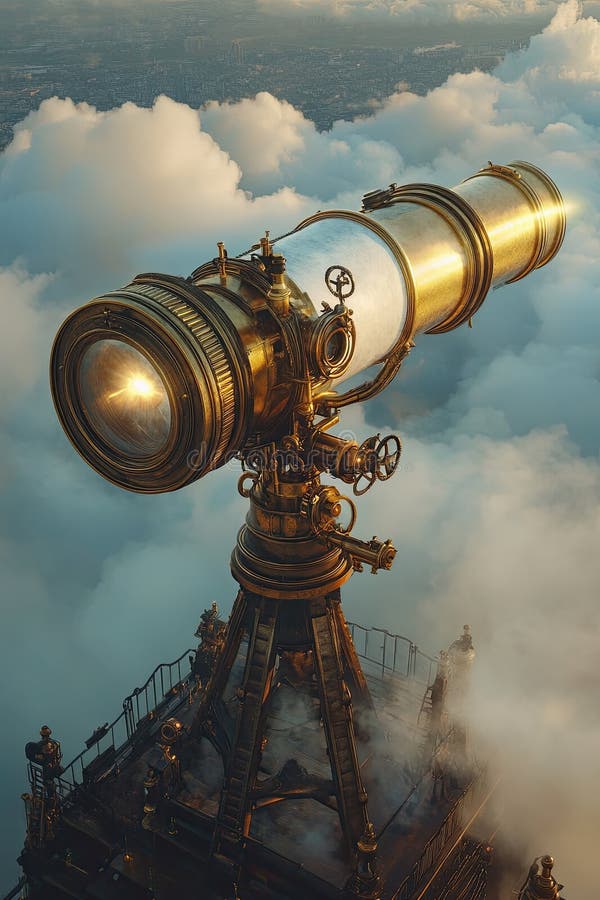 A Unique Steampunk Telescope Overlooking a Cloud-covered Landscape ...