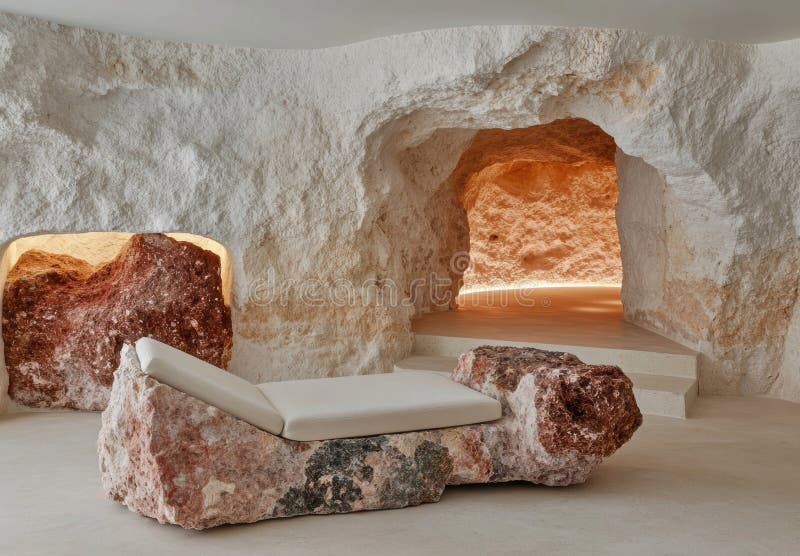 Unique Stone Lounge in a Cave-like Interior. Stock Illustration ...