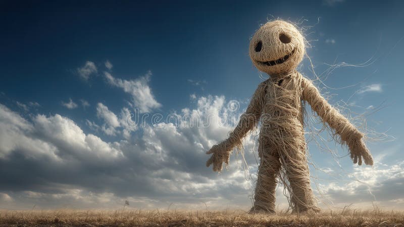 Unique Straw Figure Standing in an Open Field Under a Dramatic Sky at ...