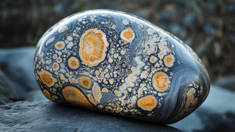 Unique Striped Stone with Orange Patterns Sits on Rocky Surface in ...