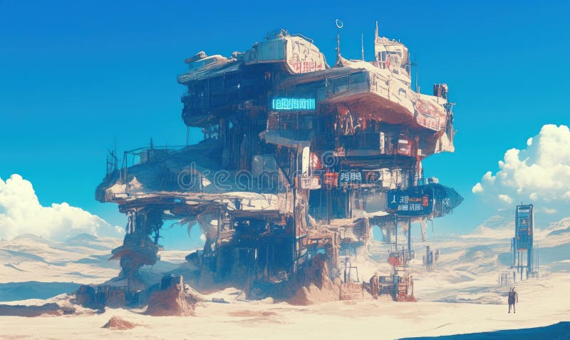 Futuristic Desert Building in Bright Blue Sky Stock Image - Image of ...