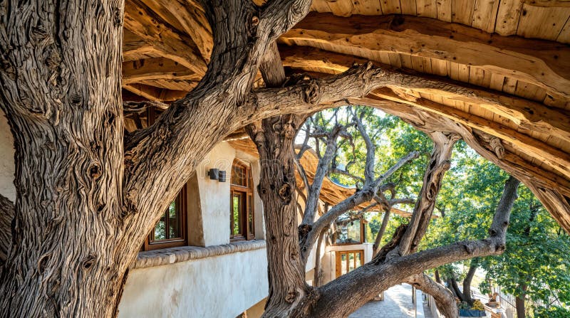 Unique Structure Where a Large, Gnarled Tree Trunk Stock Illustration - Illustration of ...