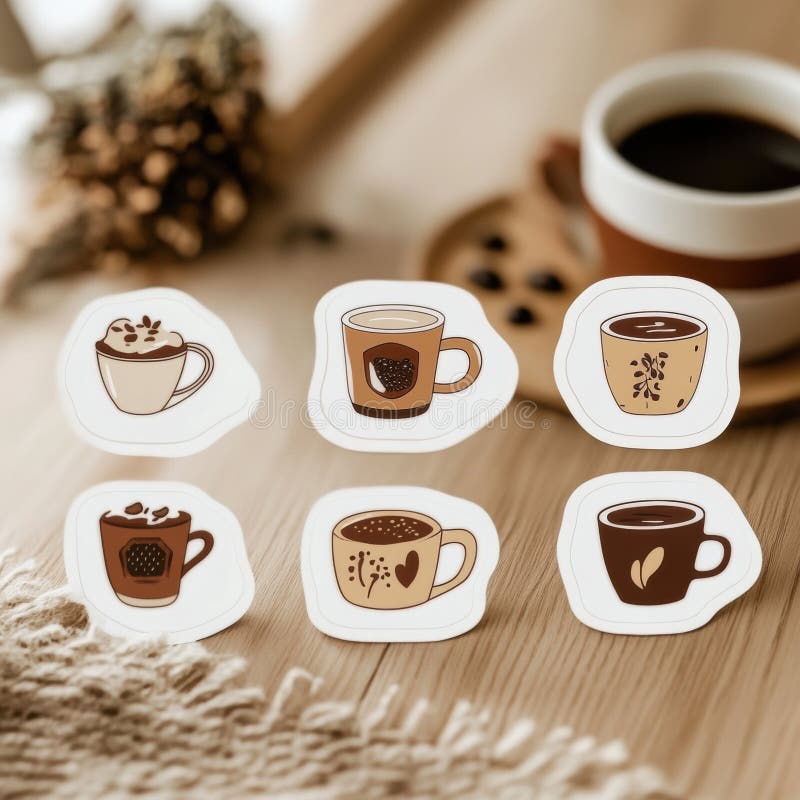 Unique Style Stickers Featuring Various Coffee Cups and Beans Designed ...