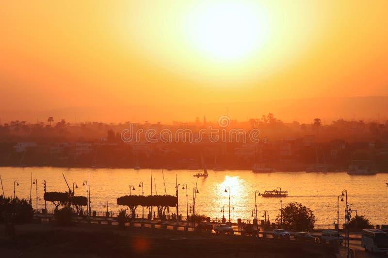 Unique Sunset at Luxor Aswan Egypt. Beautiful Sunset Over the Nile ...