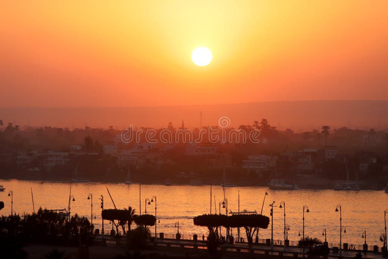 Unique Sunset at Luxor Aswan Egypt. Beautiful Sunset Over the Nile ...
