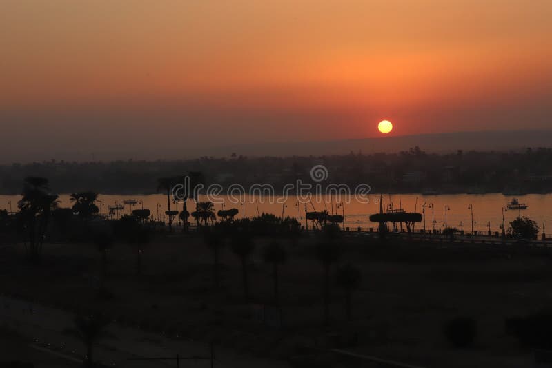 Unique Sunset at Luxor Aswan Egypt. Beautiful Sunset Over the Nile ...