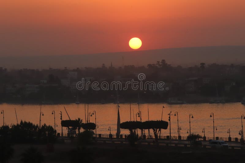 Unique Sunset at Luxor Aswan Egypt. Beautiful Sunset Over the Nile ...