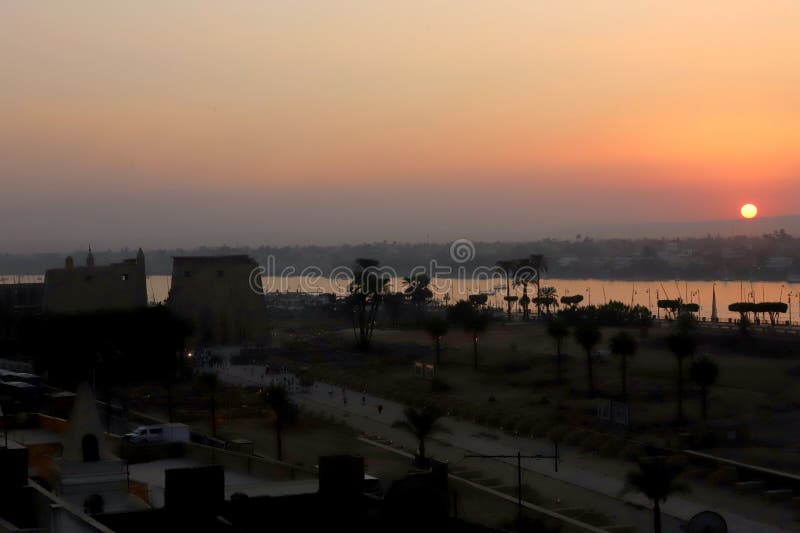 Unique Sunset at Luxor Aswan Egypt. Beautiful Sunset Over the Nile ...