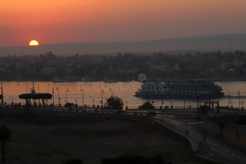 Unique Sunset at Luxor Aswan Egypt. Beautiful Sunset Over the Nile ...