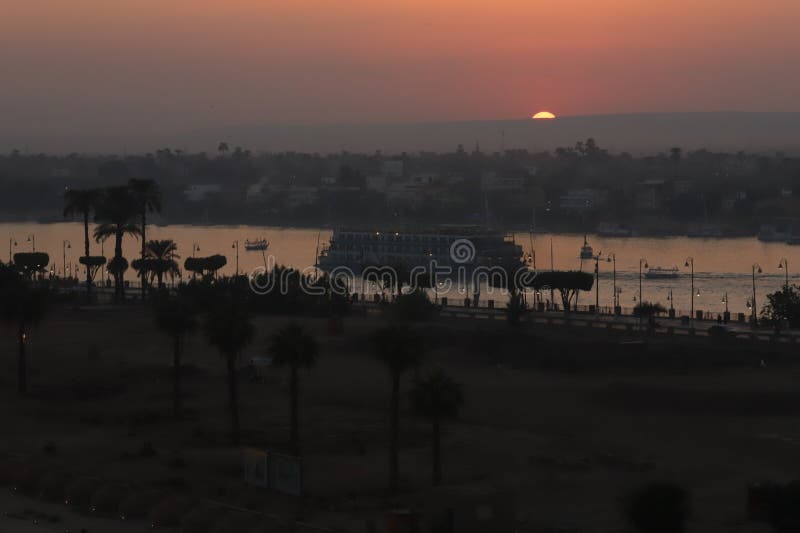 Unique Sunset at Luxor Aswan Egypt. Beautiful Sunset Over the Nile ...