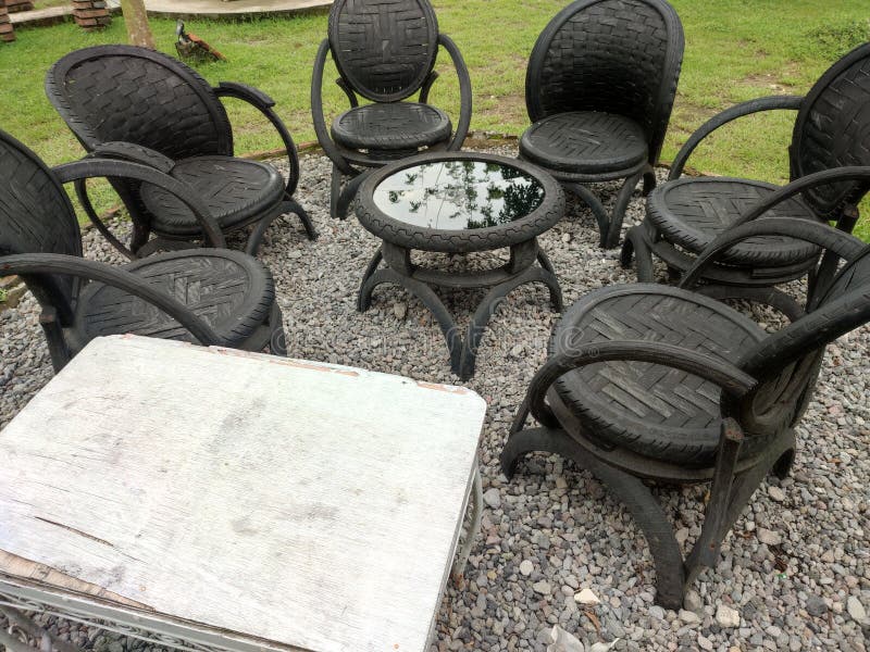 Unique Table Chairs from Rubber Tires for Outdoor Stock Photo - Image ...