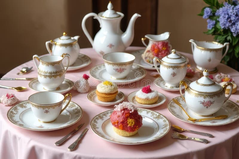 Unique Tea Party Ambiance stock illustration. Illustration of pastries ...