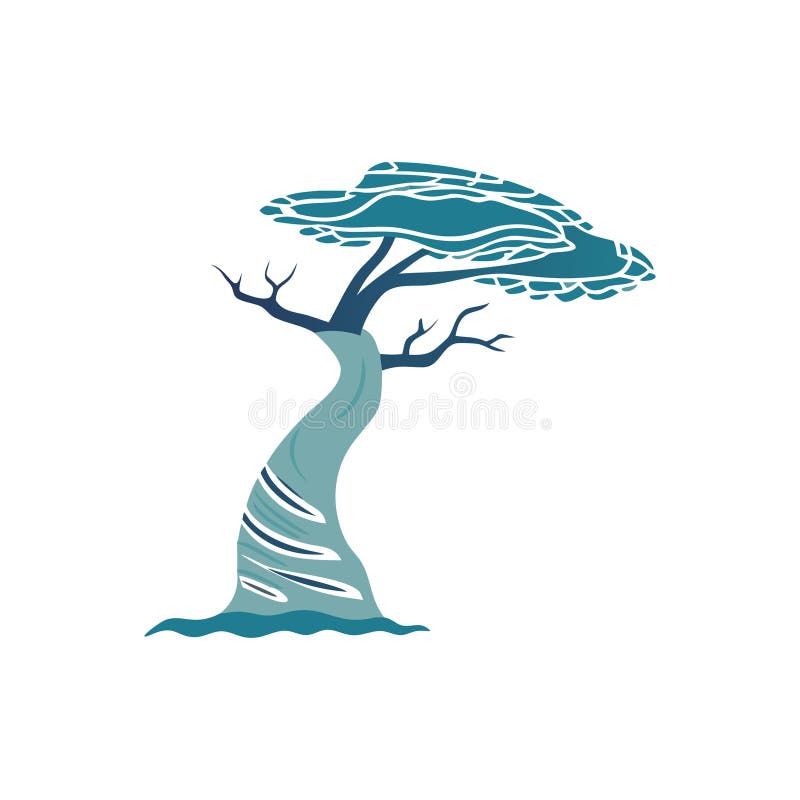 Stylized Teal Tree Illustration with Unique Trunk and Foliage Stock ...