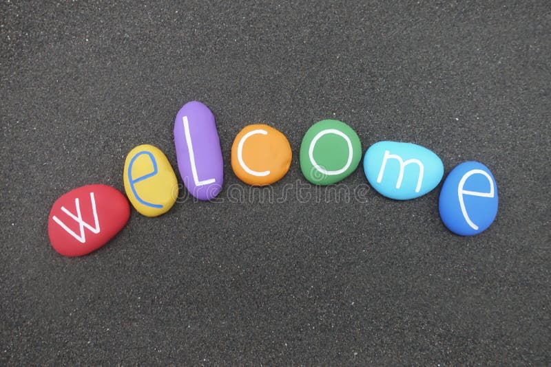 Welcome Design with Colored Stones Over White Sand Stock Image - Image ...