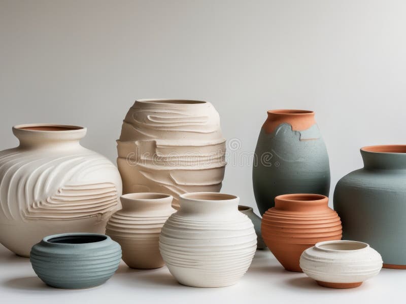 Unique Textured Ceramic Pots and Vases Collection Stock Image - Image ...