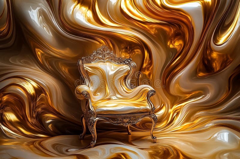 A Unique Throne Design Features Golden Textures Swirling in an Abstract ...