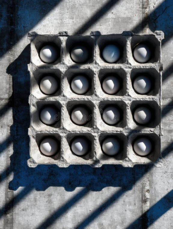 Unique Top-Down View of Egg Crate Filled with Eggs Creating a Striking ...
