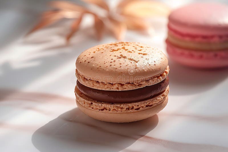 Unique Topped Macaron, Artistic Shadow on White Background, Copy Space ...