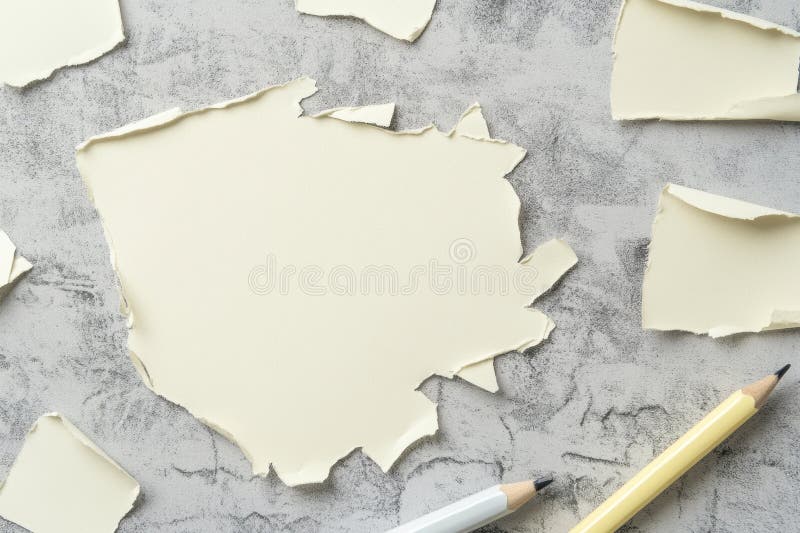 Unique Torn Note Paper Stickers on a Simple Desk Background Creating a ...