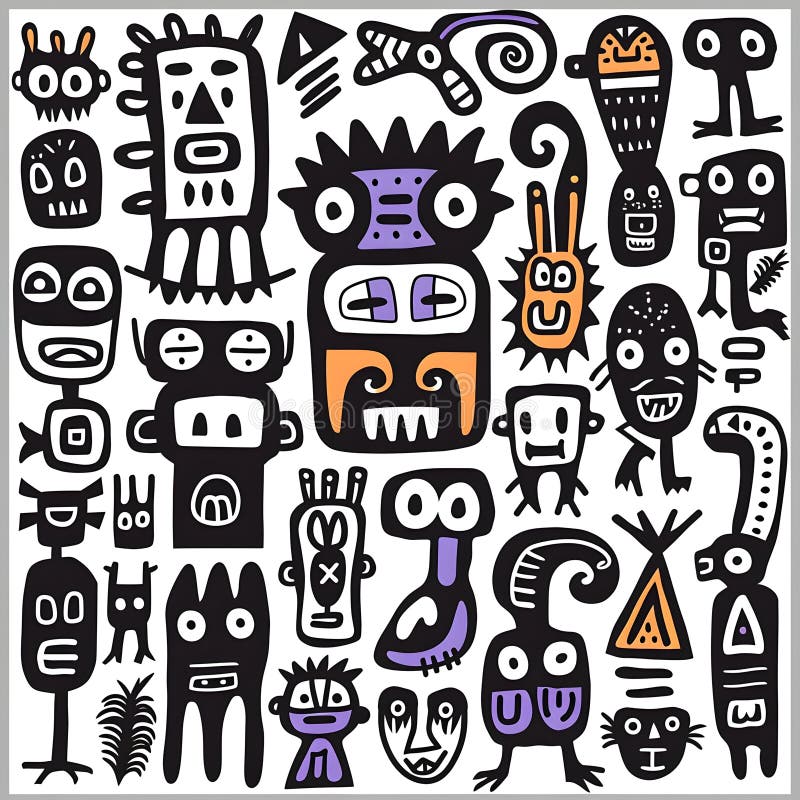 Unique Totem Patterns in Vivid Colors Stock Illustration - Illustration ...