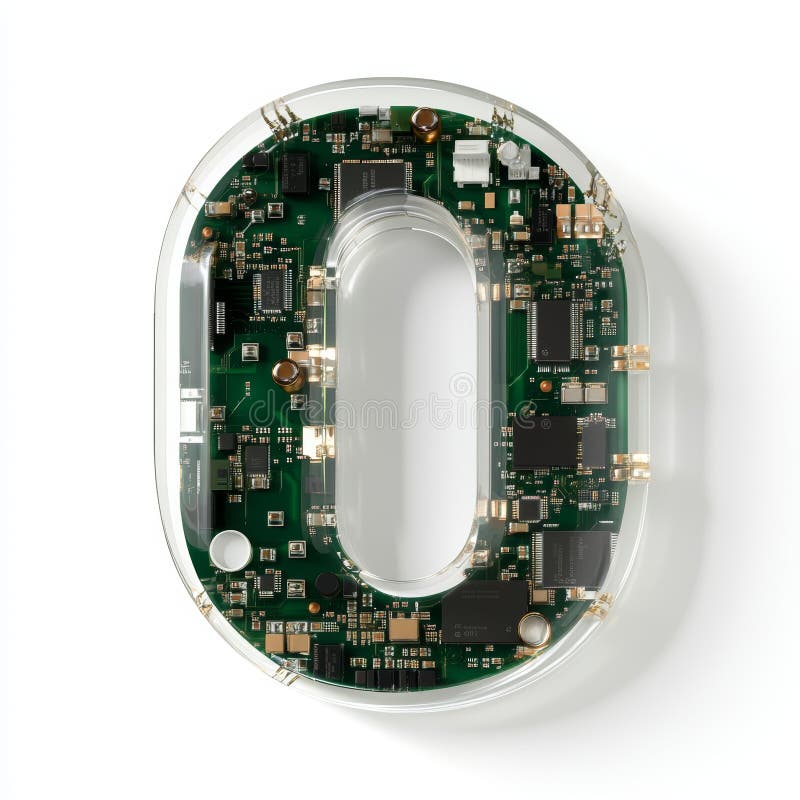 Modern Acrylic Letter 0 Showcasing Intricate Green Computer Main Board ...