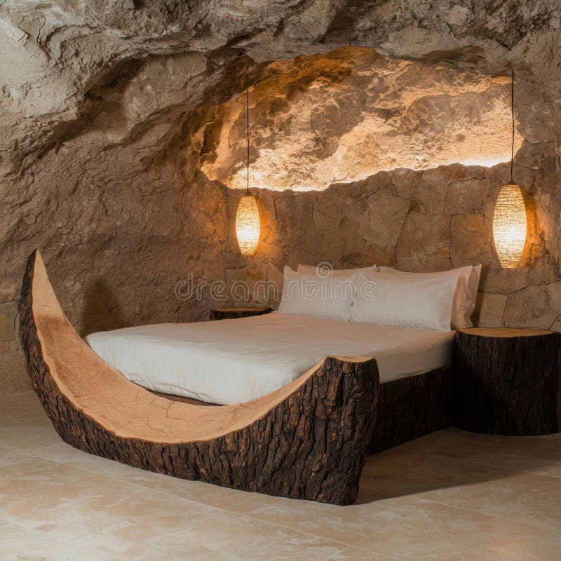 Unique Tree Trunk Bed in Cave Bedroom Stock Illustration - Illustration ...