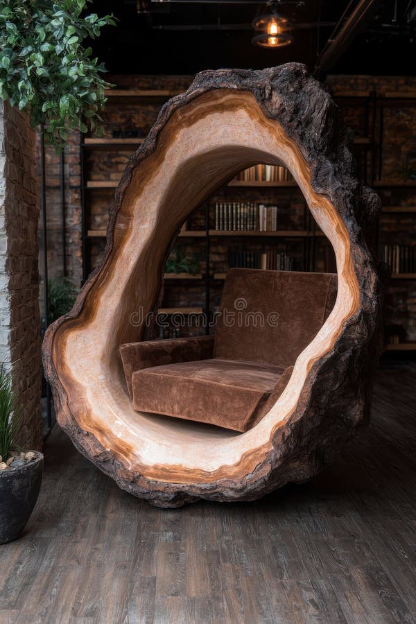Unique Tree Trunk Chair in a Rustic Interior Stock Illustration ...