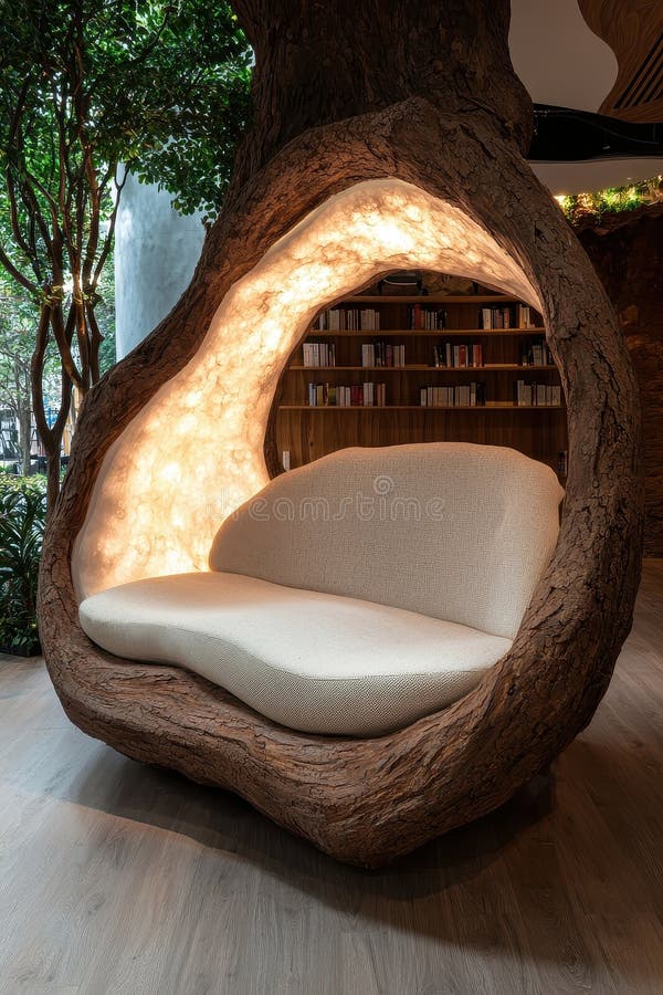 Unique Tree Trunk Sofa in a Modern Library Stock Illustration ...