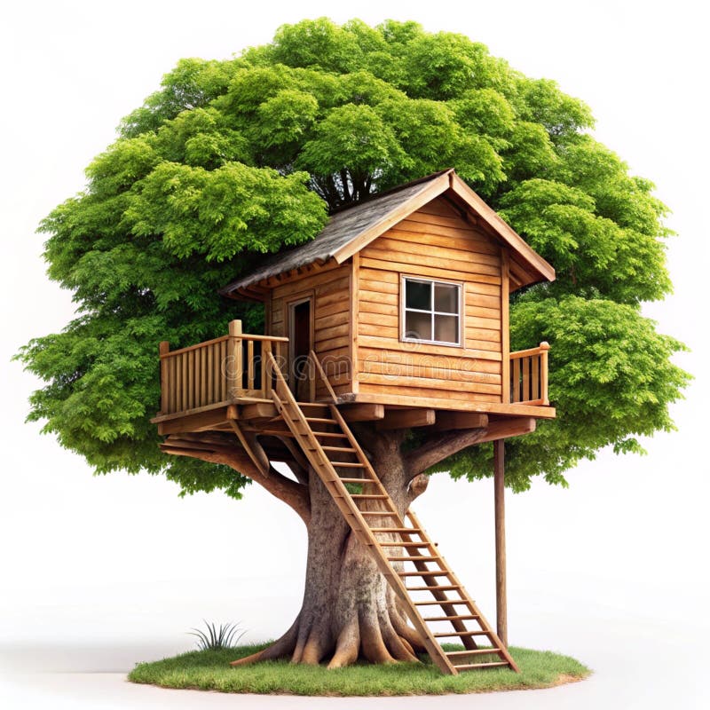 Unique Treehouse Isolated on White Background Stock Illustration ...