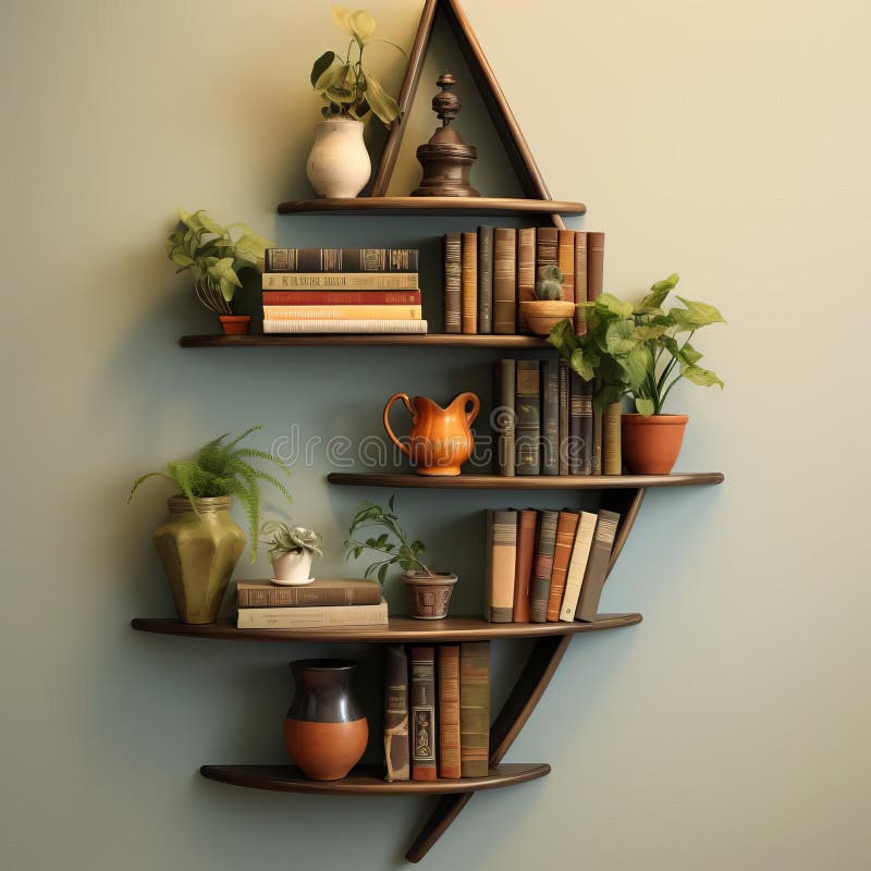Unique Triangular Corner Shelf Design Against Light Blue Wall Stock ...