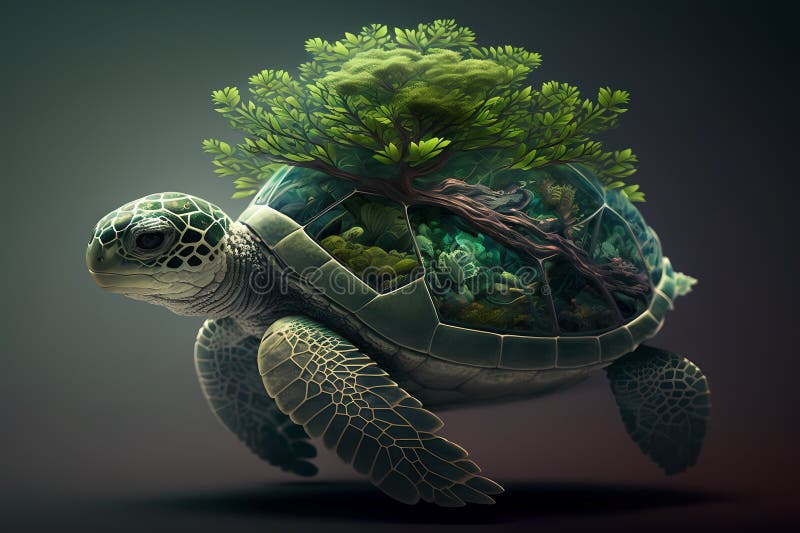 A Unique Turtle with a Living Tree Inside. Stock Illustration ...
