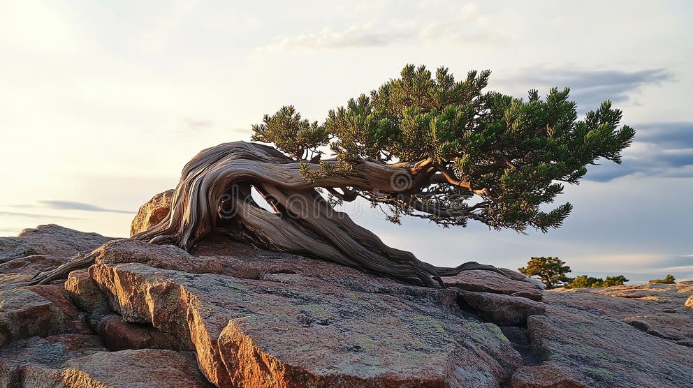Unique Twisted Tree Growing on Rock Formations Stock Illustration ...