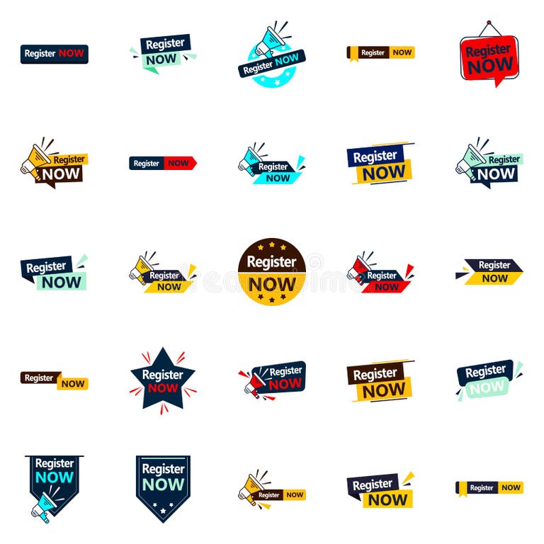25 Unique Typographic Banners for Register Now Stock Vector ...