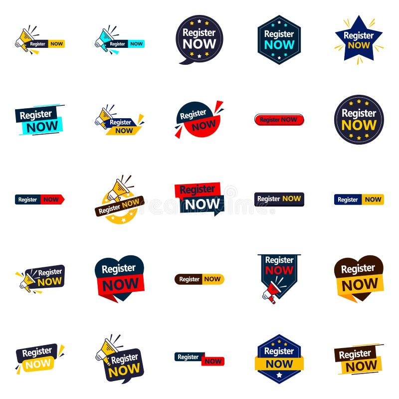 25 Unique Typographic Elements for Register Now Stock Vector ...