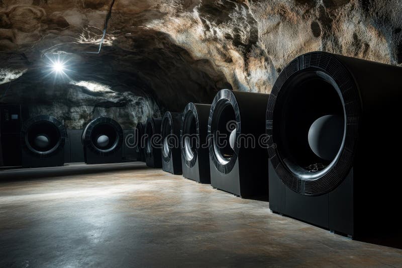 Unique Underground Acoustic Installation Featuring Large Black Speakers ...