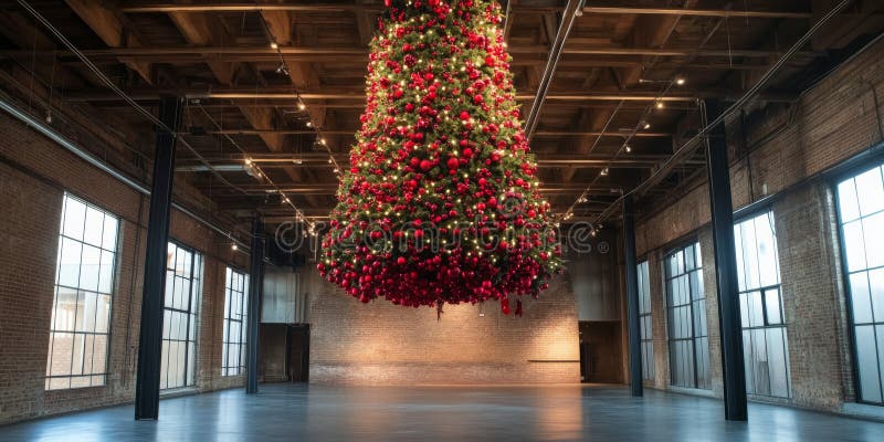 A Unique Upside-down Christmas Tree Hanging from the Ceiling, Creating ...