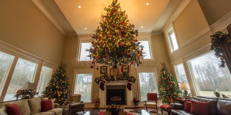 A Unique Upside-down Christmas Tree Hanging from the Ceiling, Creating ...
