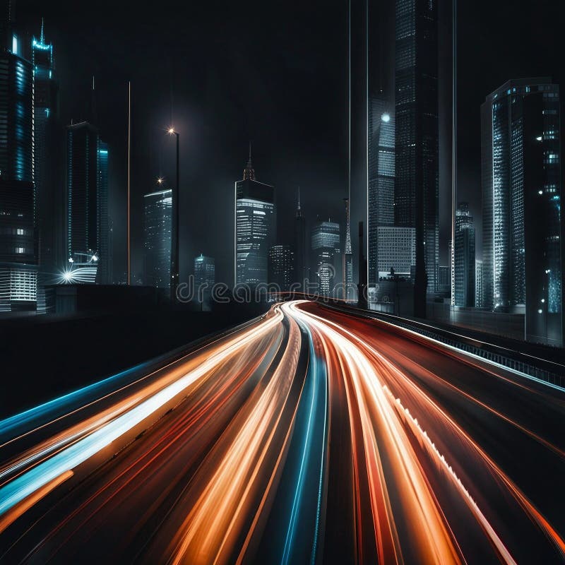 Urban Light Speed Background at Night Stock Illustration - Illustration ...