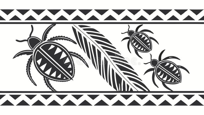 Stylized Insects and Feather Border, Tribal Nature Design, Vector ...