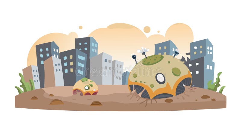 Alien Organic Cityscape. Futuristic Architecture Bio Structures, Vector ...