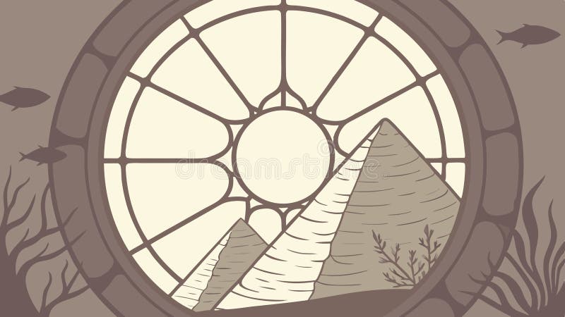 Rose Window by Pyramid and Water, Abstract Architectural Blend, Vector ...
