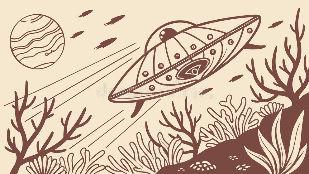 Cosmic Underwater Landscape with Flying Objects, Vector Design Generative AI Stock Vector ...