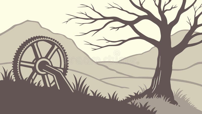 Entwined Existence: Tree with Embedded Gear Mechanism, Vector Design ...